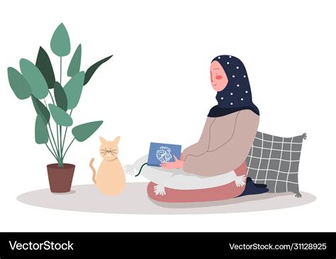 Muslim Woman Reading Quran Sitting During Ramadan Vector Image