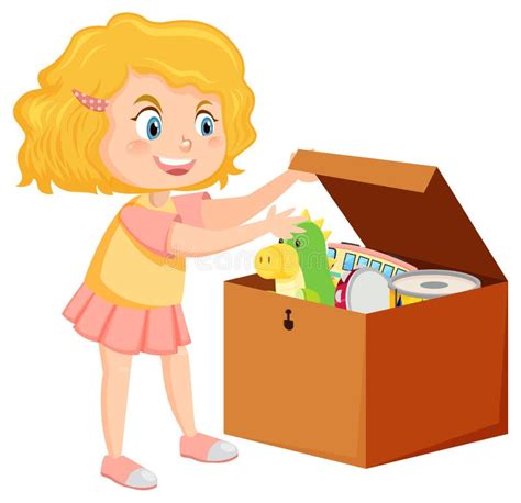 A Girl Putting Her Toy Into The Box Stock Vector Illustration Of