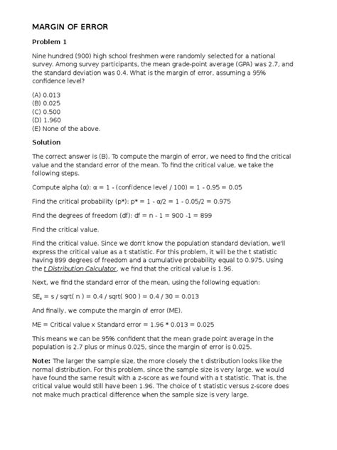 Margin Of Errordocx Margin Of Error Errors And Residuals