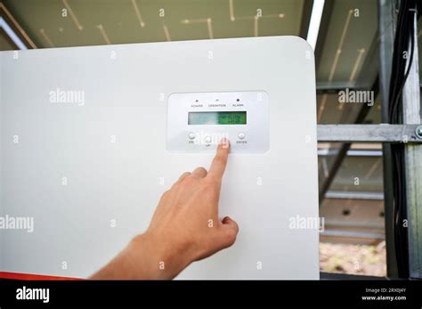 Pov Of Checking Output Voltage Level Of Inverter Worker S Point Of View On Solar Panel S Work