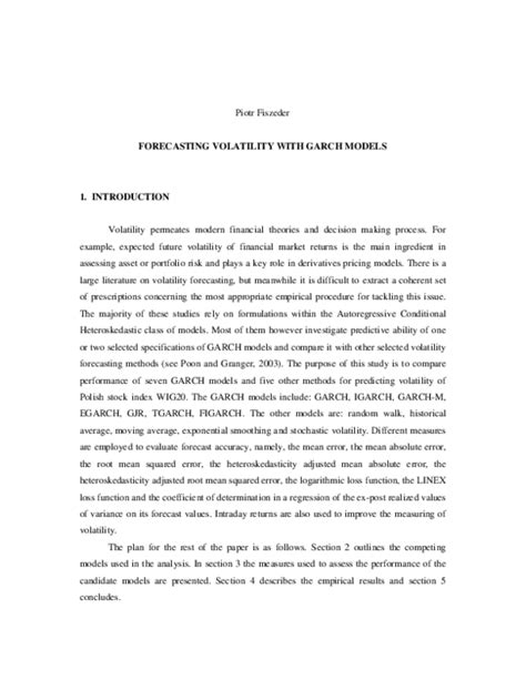 Pdf Forecasting Volatility With Garch Models
