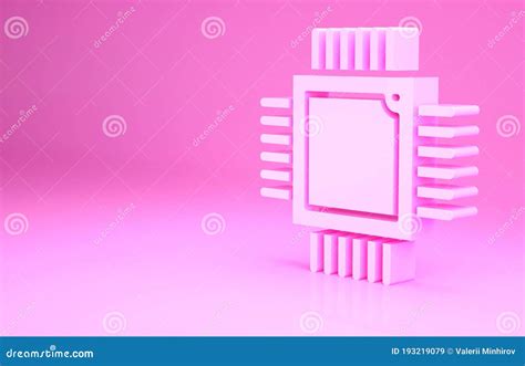 Pink Computer Processor With Microcircuits Cpu Icon Isolated On Pink
