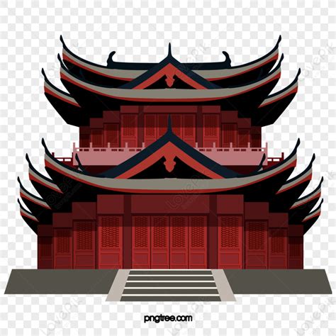 붉은 중국식 고대 건축 일러스트단계측면문화적인 Png 일러스트 무료 다운로드 Lovepik