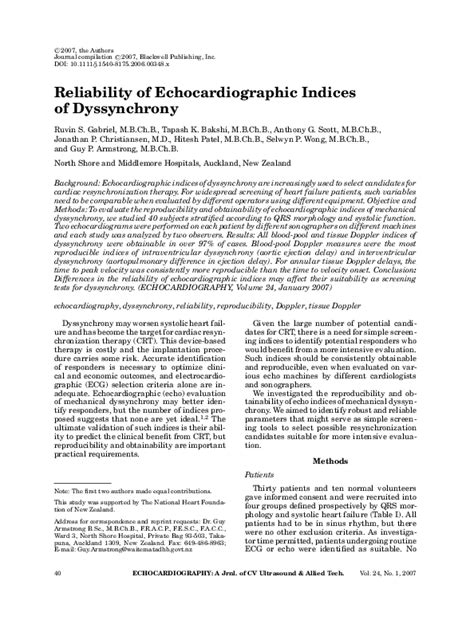 Pdf Reliability Of Echocardiographic Indices Of Dyssynchrony