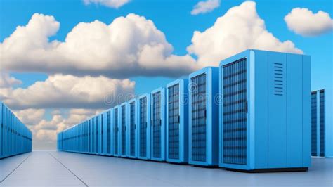 High Tech Data Center Futuristic Blue Server Racks Cloud Computing