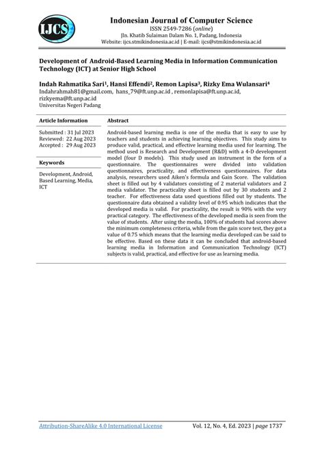 pdf development of android based learning media in information