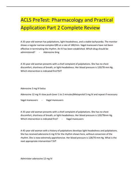 ACLS PreTest Pharmacology And Practical Application Part 2 Complete Review ACLS 2024 Stuvia US