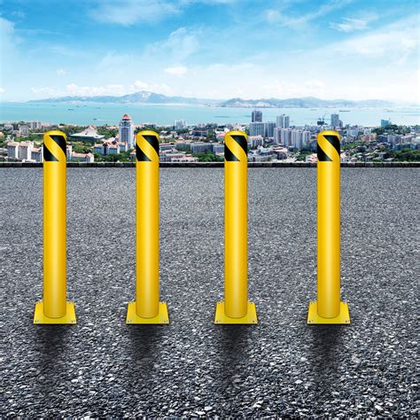 Safety Bollard Post 34 Inch Yellow Steel Parking Barrier
