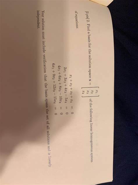 21 13 Pts 2 Find A Basis For The Solution Space X Of The Following