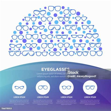 선글라스 스포츠 안경 직사각형 에비에이터 웨이패러 라운드 정사각형 고양이 눈 얇은 라인 아이콘 반 원 안경 개념 배너 인쇄 미디어에 대한 현대 벡터 그림 개념에 대한 스톡