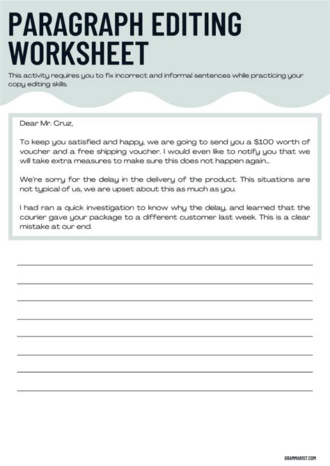 Editing And Proofreading Worksheets