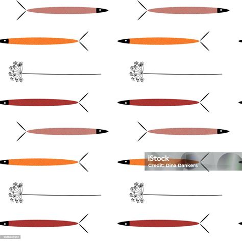간단한 선 스타일에 물고기 패턴입니다 귀여운 장식 질감된 물고기와 스 칸디 나 비아 스타일에서 벡터 패턴을 추상화 하 고 파스텔 컬러로 그려진된 딜 또는 회 향 공장