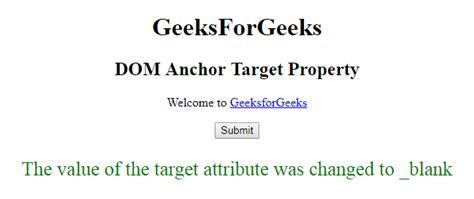 HTML DOM Anchor Target Property GeeksforGeeks