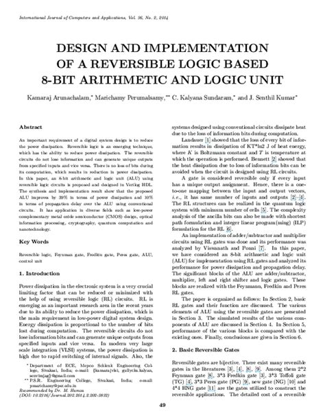 Pdf Design And Implementation Of A Reversible Logic Based 8 Bit