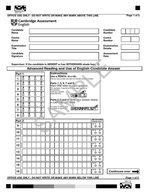 C1 Advanced Reading And Use Of English Sample Answer Sheet Pdf