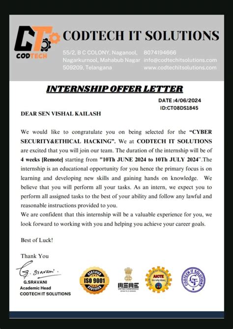 Successful Virtual Internship In Cyber Security And Ethical Hacking