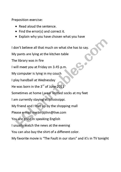 Preposition Exercise Esl Worksheet By Katjanh Preposition Exercise Esl Worksheet By Katjanh