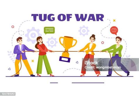 줄다리기 벡터 일러스트레이션 플랫 만화 손으로 그린 배경 템플릿에서 비즈니스 경쟁에 밧줄의 반대쪽 끝을 당기는 사람들 경쟁에 대한 스톡 벡터 아트 및 기타 이미지 Istock