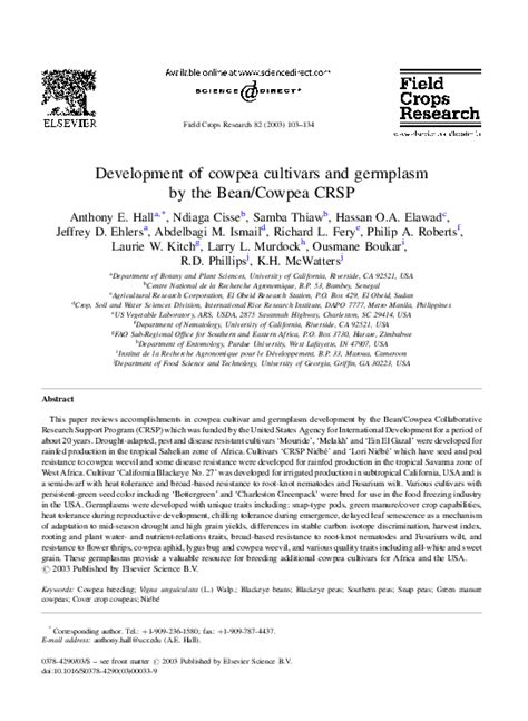 Pdf Development Of Cowpea Cultivars And Germplasm By The Beancowpea Crsp