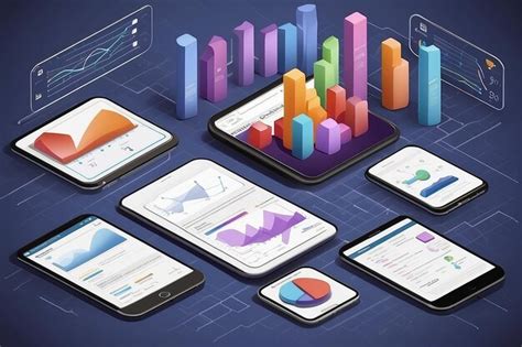 Premium Ai Image Online Statistics And Data Analytics Isometric Application Business Graph And