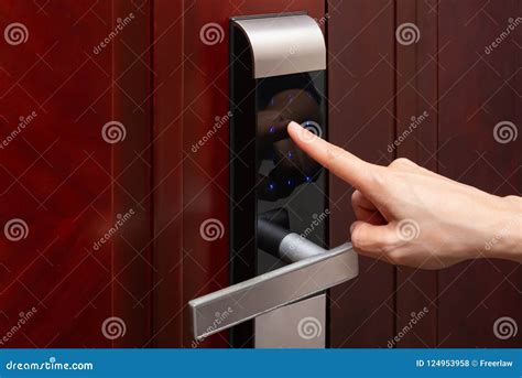 Lady Inputing Passwords On Electronic Door Lock Stock Photo Image Of Doorknob Authentication