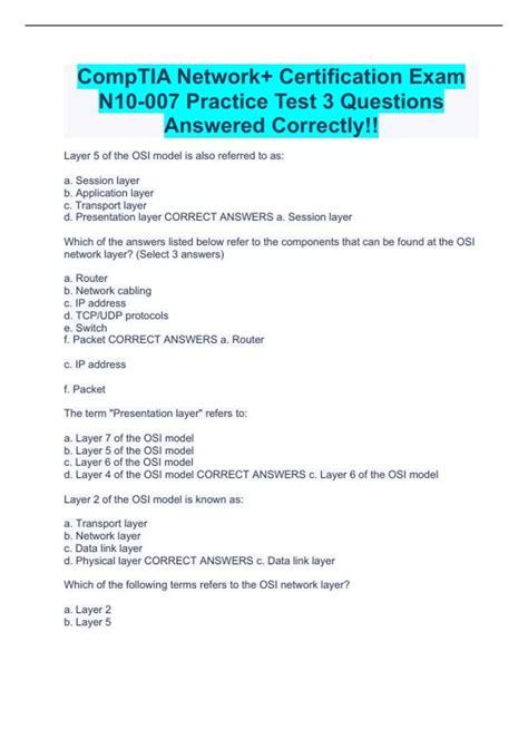CompTIA Network Certification Exam N Practice Test Questions Answered Correctly