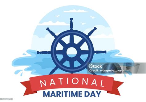 세계 해양의 날 일러스트레이션 바다와 배에 대 한 웹 배너 또는 플랫 블루 해상 축하 만화 손으로 그린 템플릿에 대 한 방문 페이지 선박에 대한 스톡 벡터 아트 및 기타