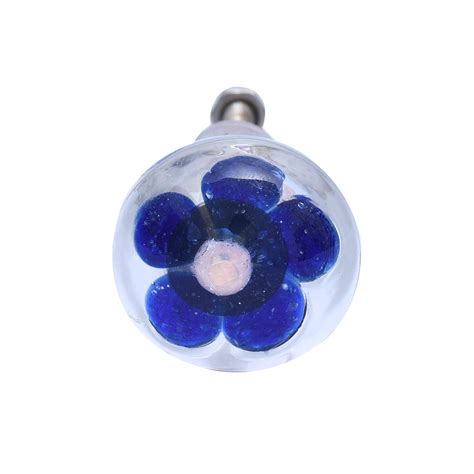 Blue Flower Engraved Glass Drawer Knobs