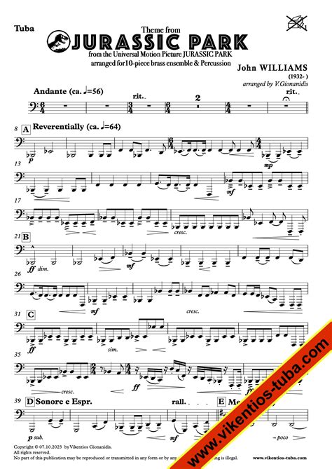 Jurassic Park Theme Jwilliams Brass Ensemble 10 Vikentios