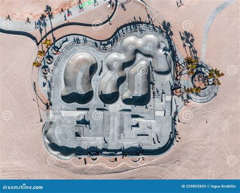 Aerial View Of The Skatepark Of The Venice Beach In La California