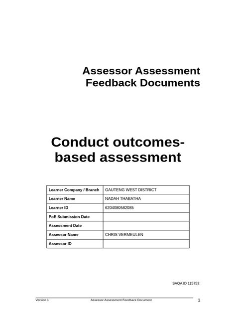 Assessor Assessment Feedback Documents Pdf Educational Assessment