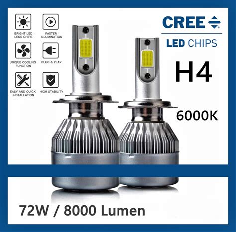 H4 Led Lampen Set 2 Stuks Canbus Geschikt Hb2 9003 6000k Helder
