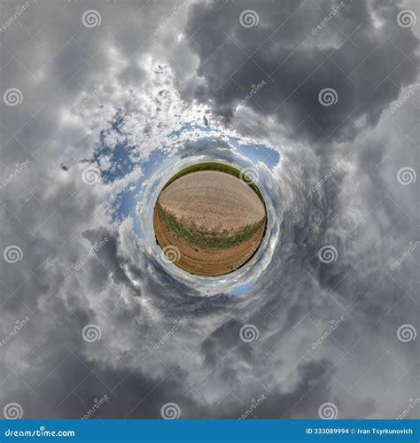 Simple Little Tiny Planet Without Buildings In Blue Sky With Beautiful Clouds Transformation Of