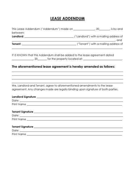 Addendum To Lease Agreement Free Forms And Templates