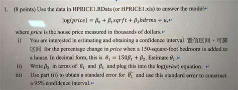 1 8 Points Use The Data In Hprice1rdata Or