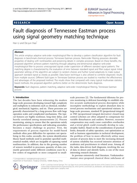 Pdf Fault Diagnosis Of Tennessee Eastman Process Using Signal Geometry Matching Technique