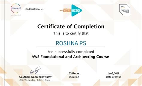 Roshna P S On Linkedin Ethnus Aws Asap Codemithra Cloudcomputing