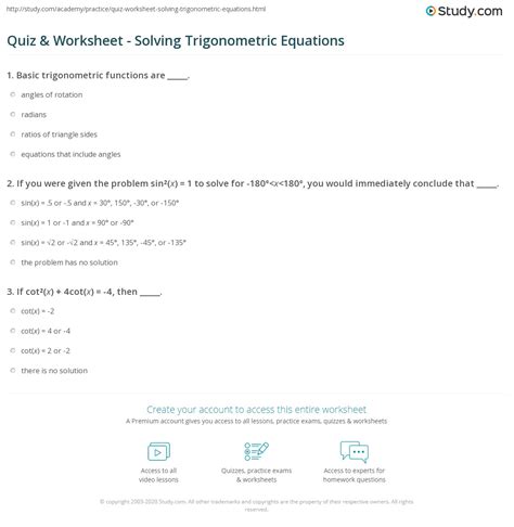 Solving Trig Equations Worksheet E Street Light