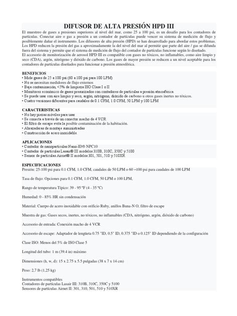 Hpd Iii High Pressure Diffuser En Español Pdf