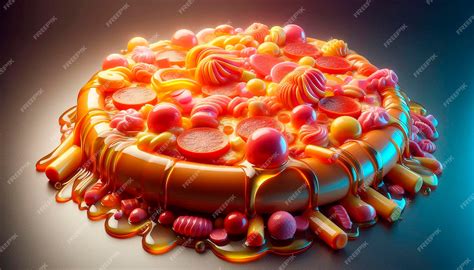 A Large Circle Of Candy Is On A Table With A Large Circle Of Candy On