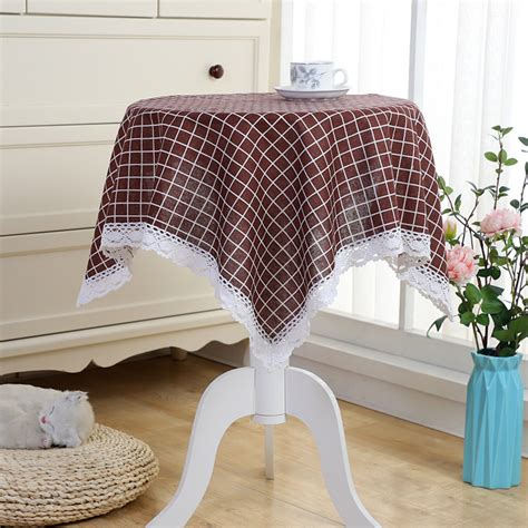 Lattice Small Square Tablecloth Cotton Linen Fabric Brown Checkered Table Cover Tablecloths For