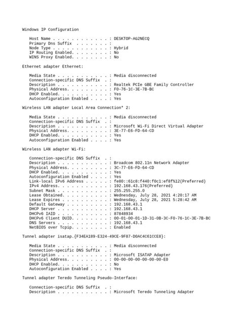 Ipconfigall Pdf Ip Address Network Layer Protocols