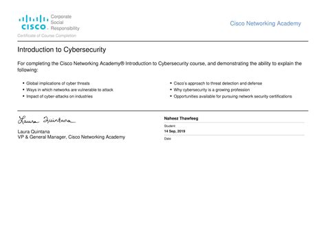 Naheez Thawfeegs Blog First Cybersecurity Course Completed At Cisco® Networking Academy