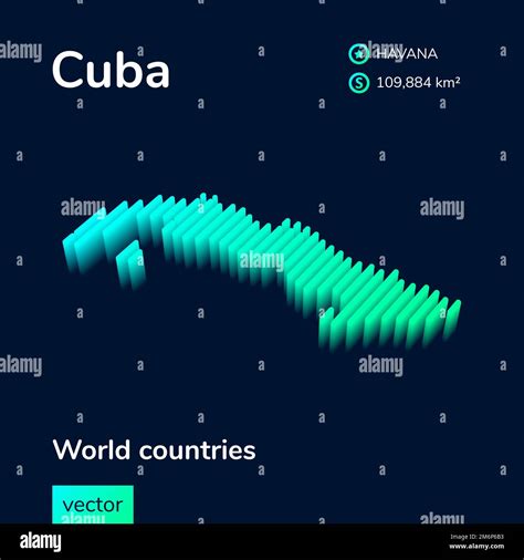 Cuba 3d Map Stylized Striped Vector Isometric Map Of Cuba With 3d Effect Stock Vector Image