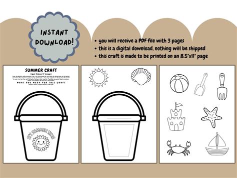 Summer Bucket Beach Printable Craft Bucket And Sand Toys Summer