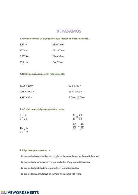 Repaso Matemáticas Worksheet For Sexto Live Worksheets