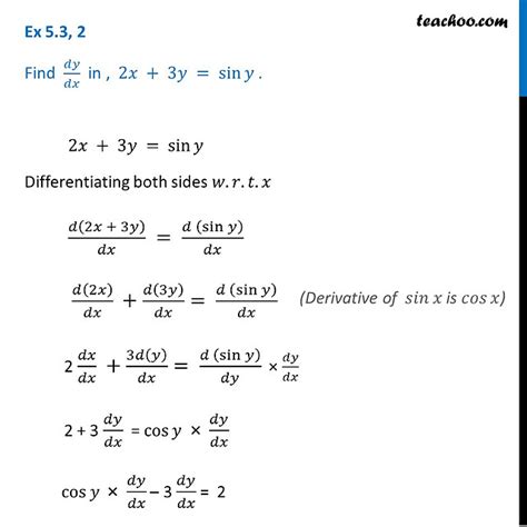 Ex 5 3 2 Find Dy Dx In 2x 3y Sin Y Class 12 Ncert