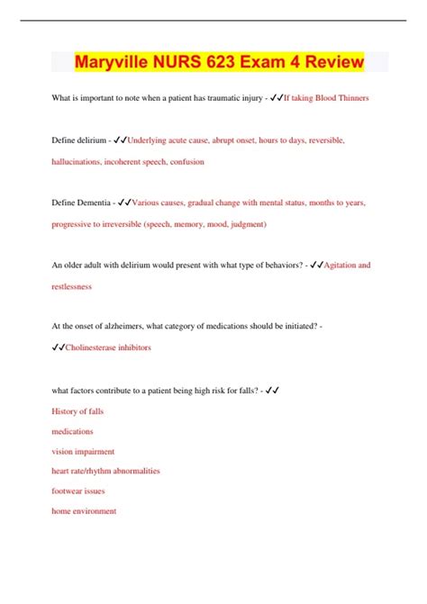 Maryville Nurs 623 Exam 4 Review Questions With 100 Correct Answers Latest Update 2024