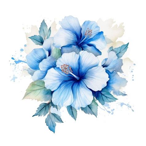 Blue Hibiscus Watercolor Wall Decor Digital Print Etsy With This