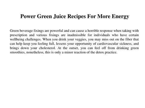 Ppt Power Green Juice Recipes For More Energy Powerpoint Presentation